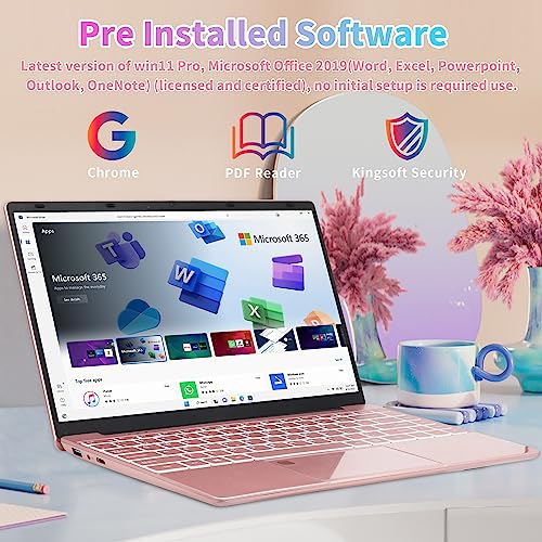 【Win 11 Pro/Office 2019】 4K Laptop 14" Narrow Bezel UHD (3840x2160) IPS Display, Celeron N5095 CPU, 16GB RAM, 512GB SSD, Color Backlit KB, Fingerprint Reader, WiFi, HDMI, Rose Gold(16G+512G)