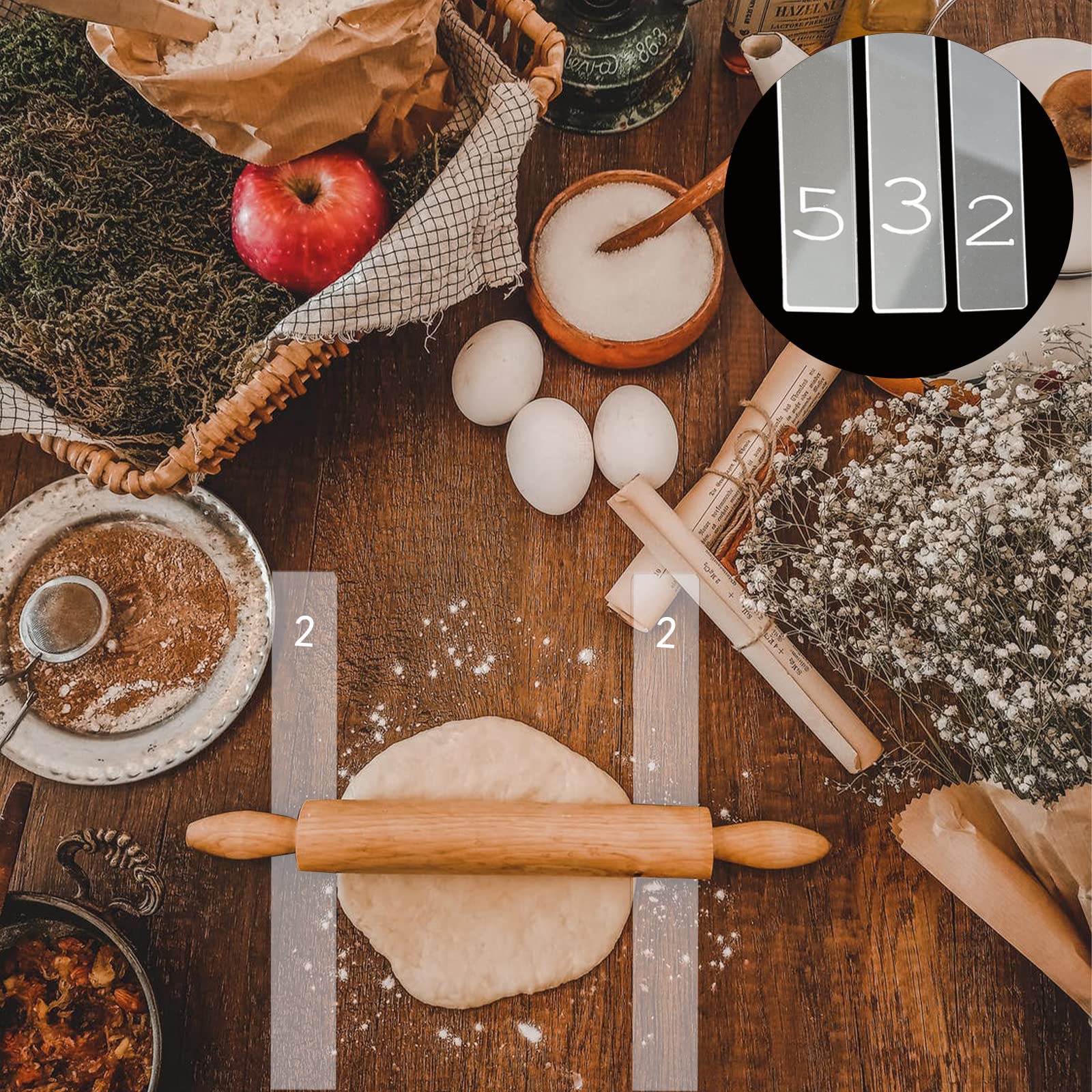 0.08 inch 0.12 inch 0.2 inch Rolling Pin Guide Sticks Set Dough Rolling Strips for Measuring Dough Strips Thickness Non-slip Non-stick Cookie Dough