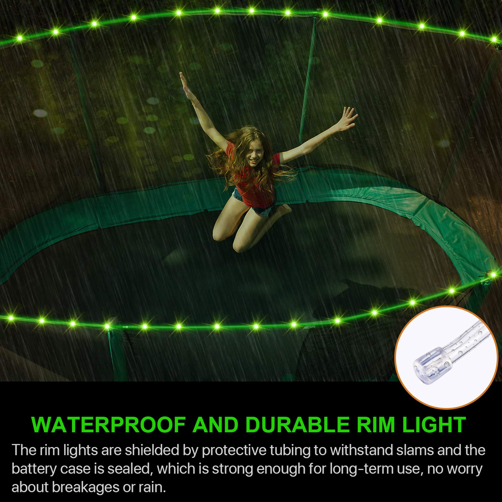 【Upgraded Large Volume&Longer Version】 LED Trampoline Lights,Remote Control Trampoline Rim LED Light for 12Ft Trampoline, C Battery Box, 16 Color Change, Waterproof, Bright to Play at Night Outdoors
