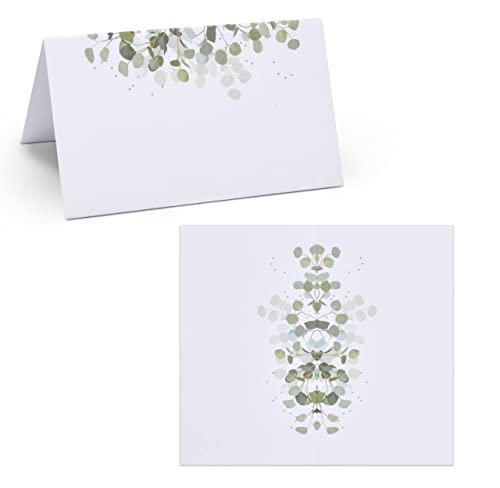 100 Pack Eucalyptus Greenery Place Cards Green Leaves Seating Name Card Wedding Table Setting Folded Tent Cards for Baby Shower Dinner Weddings Reception Tables Placement Party Decorations 2" x 3.5"