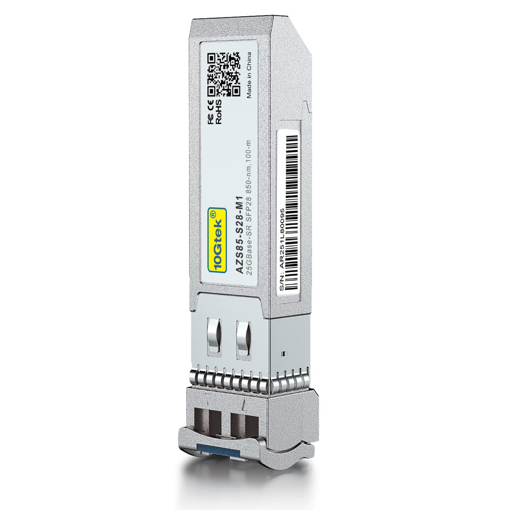 10Gtek 25G SFP28 SFP+ SR Transceiver, 25GBase-SR Duplex LC MMF Optical Module for Cisco SFP-25G-SR-S, 850nm, DDM, up to 100m