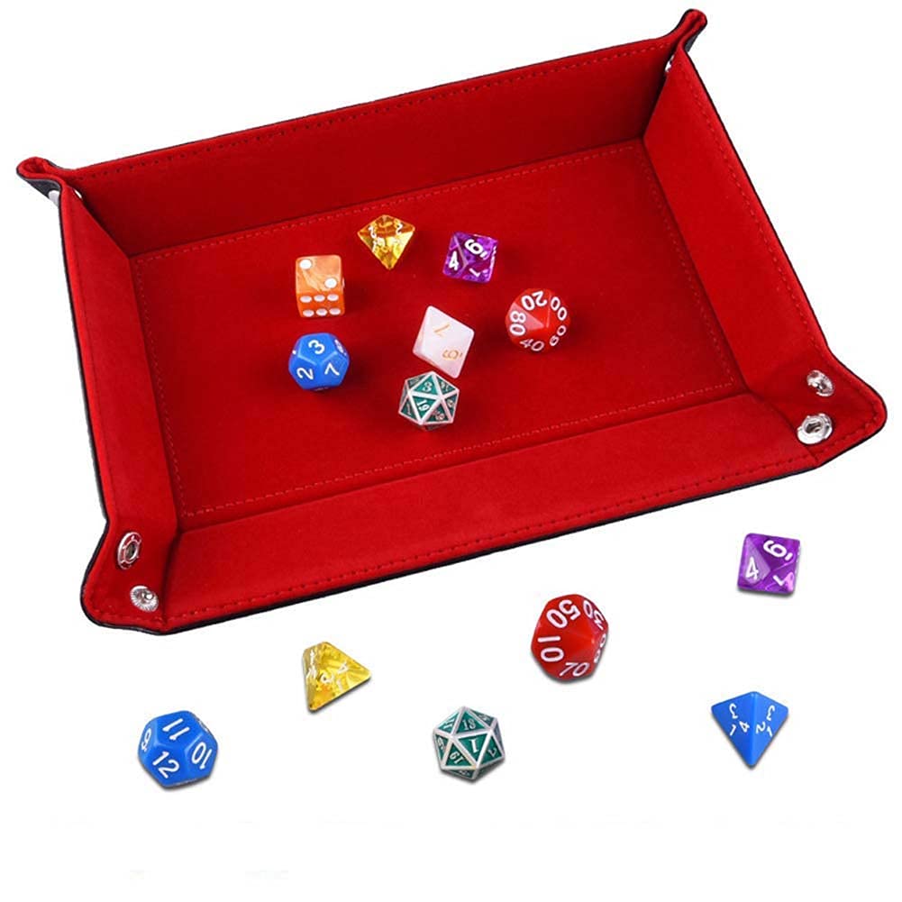 1 Piece Dice Holder Dice Pad Dice Rolling Tray PU Leather Dice Tray Rectangle Folding Dice Tray for Dice Gaming and Other Table Games, Red