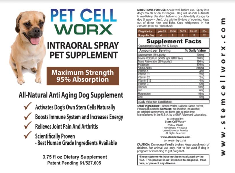 #1 Liquid Nutrition for Dogs - New - Spray Application Pure Glucosamine, Colostrum and Resveratrol – 95% Absorption