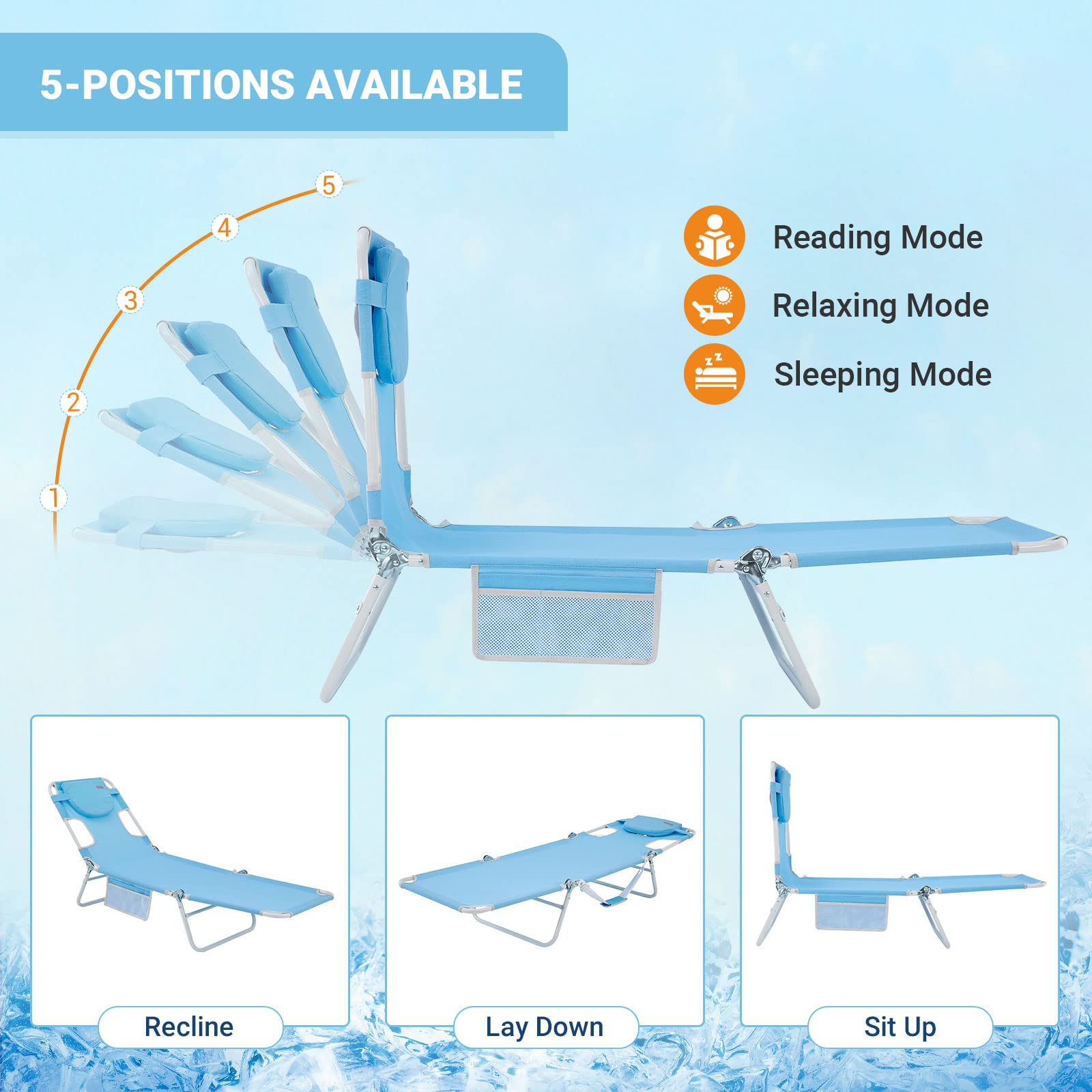 #WEJOY 2 Pack Beach Chaise Lounge Outdoor Lounge Chair with Face Hole Tanning Chair Lightweight Folding Reclining Beach Chair+Removable Pillow for Sunbathing,Patio,Indoor,Pool,Lawn,Backyard
