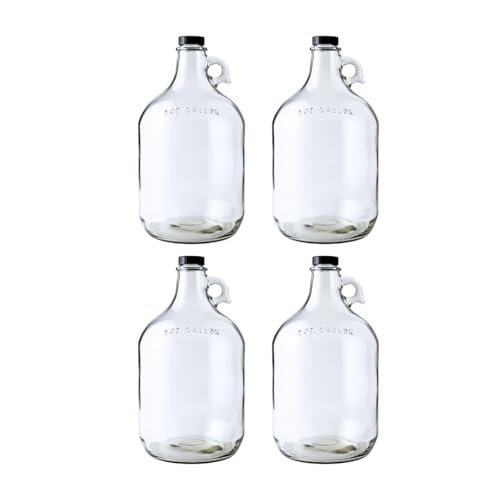 1 Gallon (128oz) Glass Jug with Black Polyseal Cap (4 Pack)