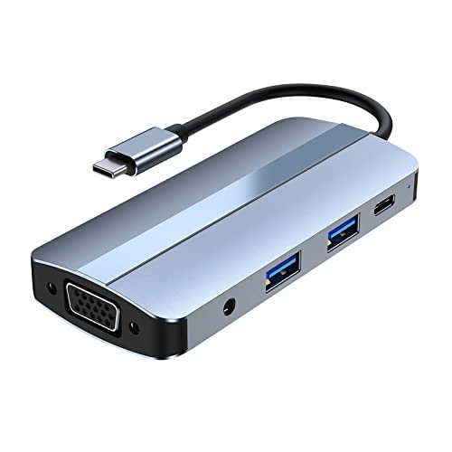 #N97283 8-in-1 Type-C Network Hub Multi-Splitter Adapter with Usb3 0 + Usb2 0 + Audio + Pd + Vga + Hdmi + Sd + Tf for Pc Comp
