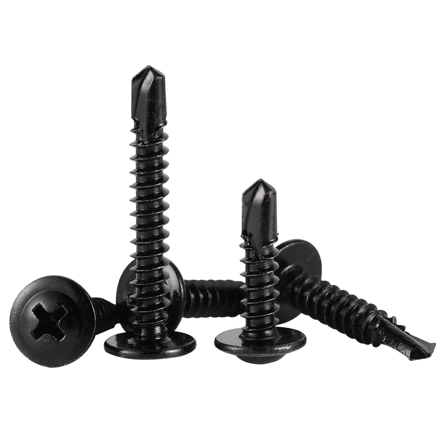 #10 x 1" Wafer Head Self Drilling Sheet Metal Screws Modified Truss Head Self Driller, 410 Stainless Steel Black, 50 PCS
