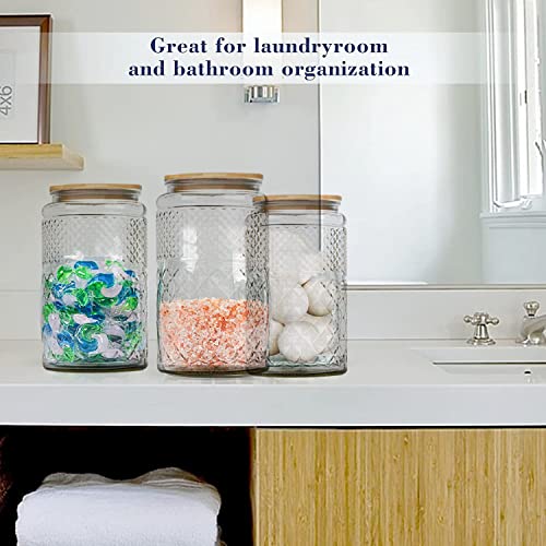 1 Gallon Cookie Jar, Wide Mouth Large Glass Jars with Bamboo Lid, Airtight Storage Food Kitchen Counter Containers for Candy, Flour, Oats, Coffee Bean, Pet Treats, Laundry Pods, Laundry Detergent