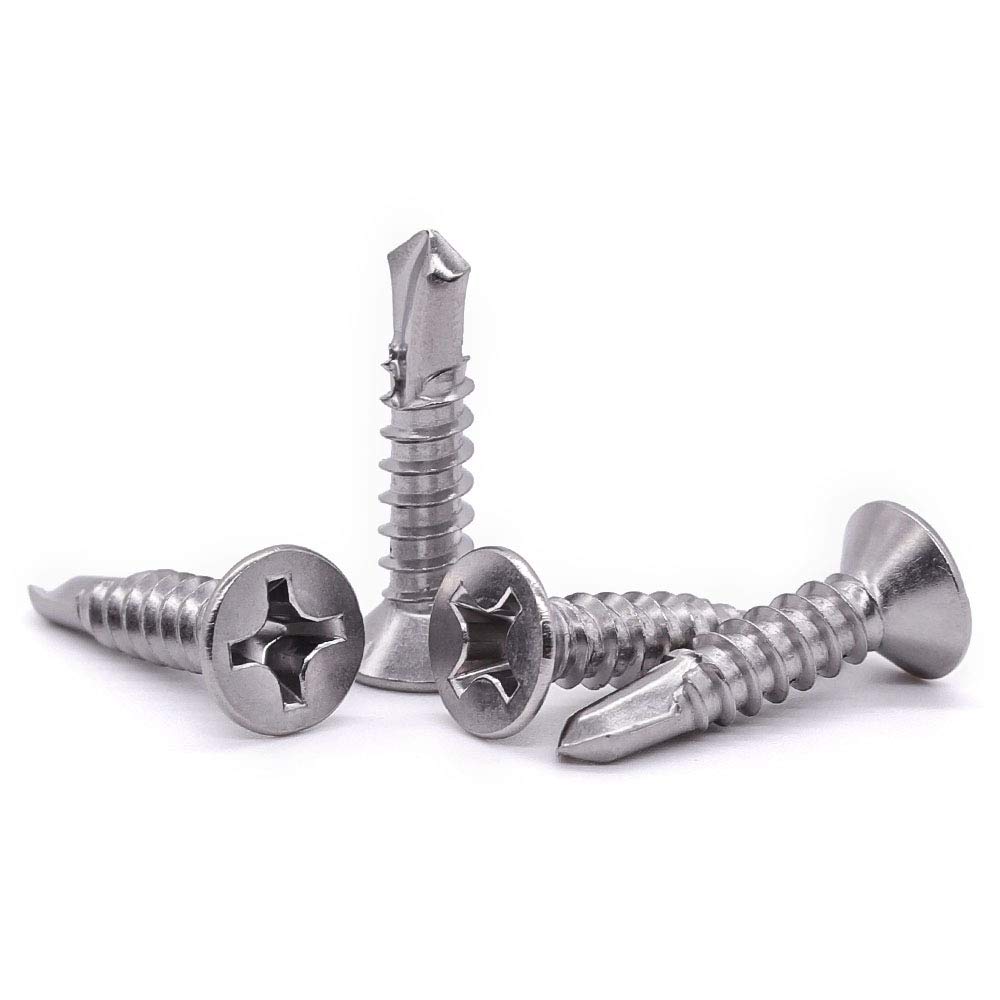#6 x 1/2" Flat Phillips Drive Head Self Drilling Screws for Metal, 410 Stainless Steel Sheet Metal Tek Screws, Countersunk Head, Quick Self Tappers for Indoor Outdoor, 100 pcs