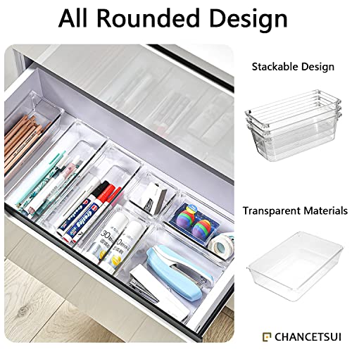 10 Pcs Clear Plastic Drawer Organizers Trays with Non-Slip Silicone Pads, Desk Versatile Kitchen Drawer Organizer Bins Tray for Makeup Bedroom Office, Bathroom Countertop Organizer for Cosmetics