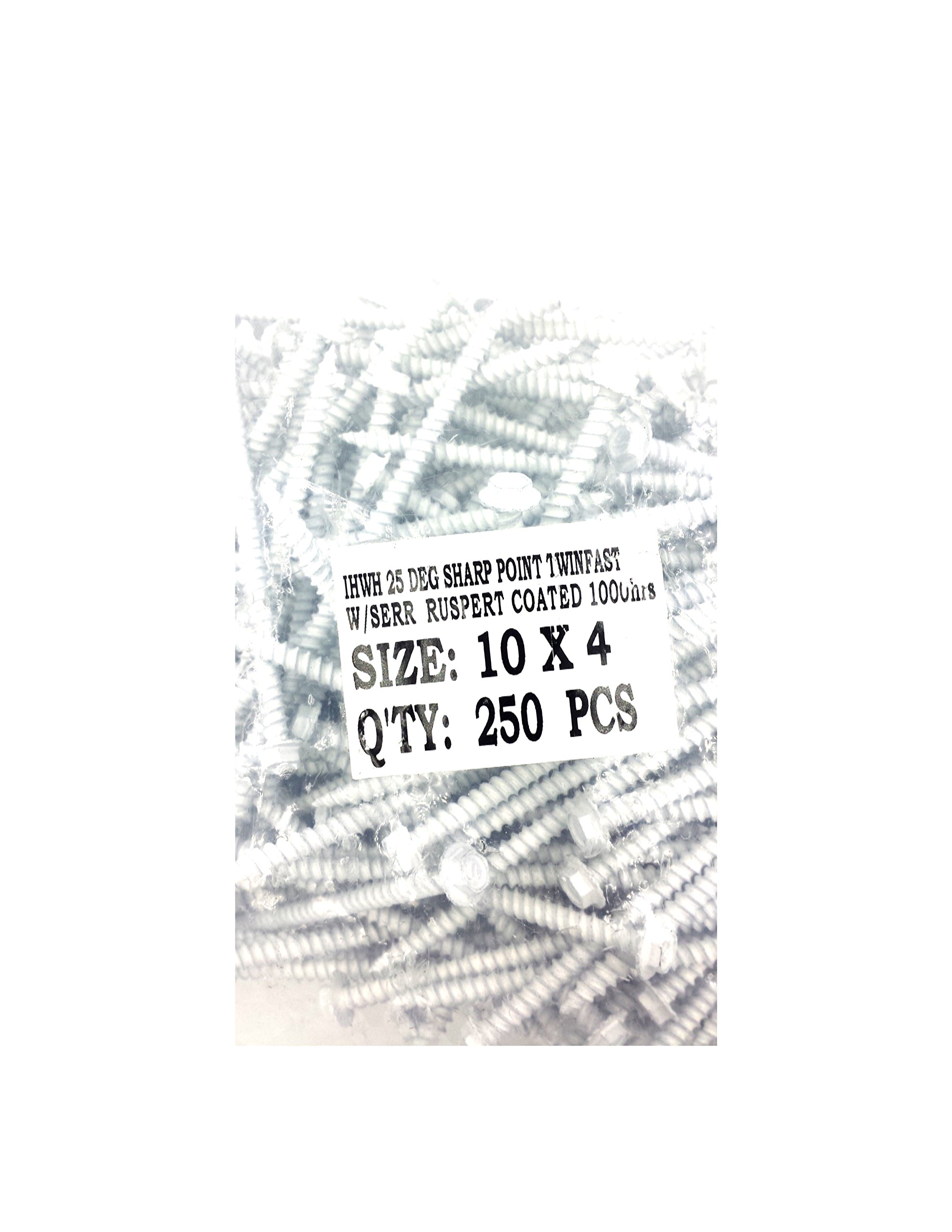 #10 x 4" Hex Washer Head Sheet Metal Screw #8 Head FWD Serrations (250, White)