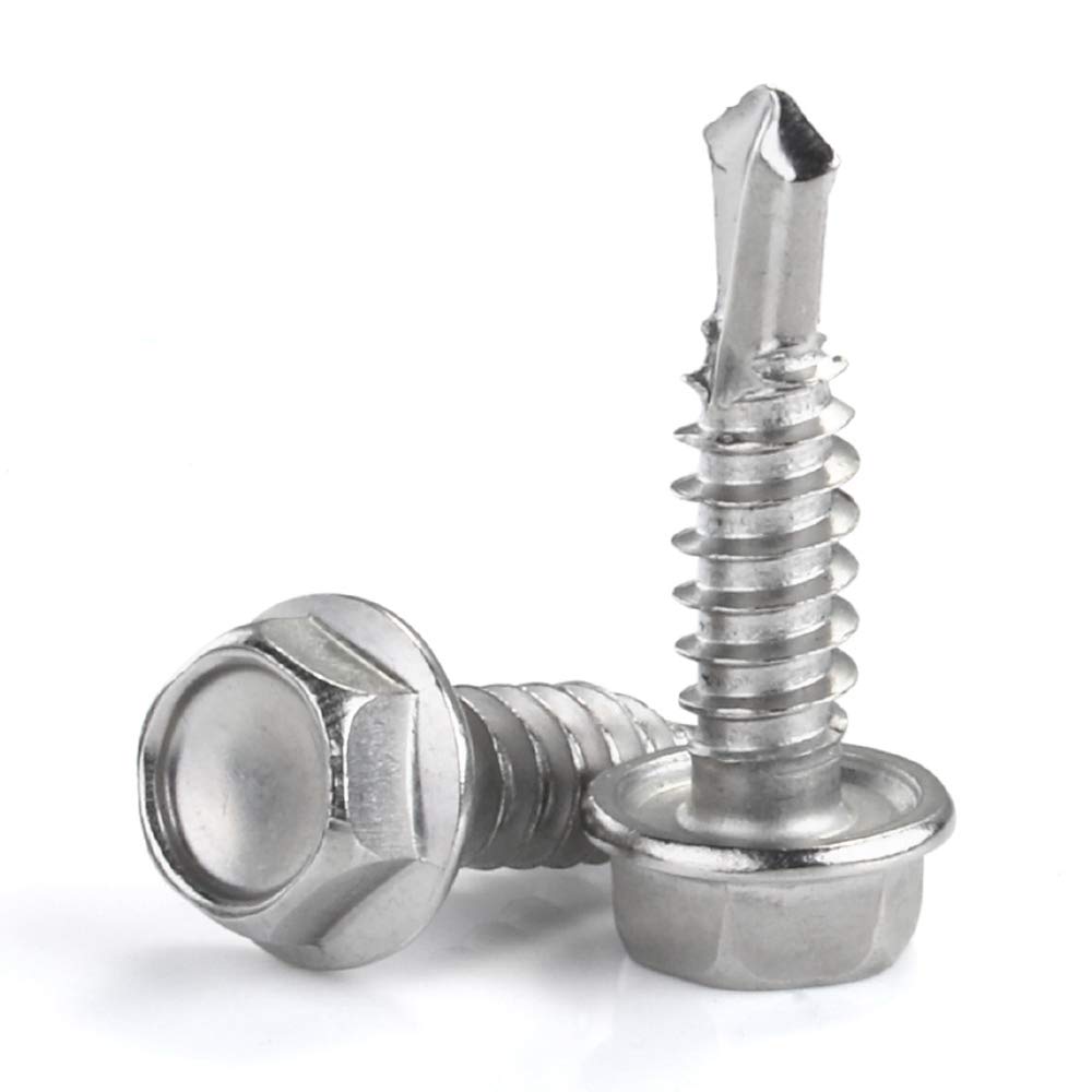 #14 x 1 Hex Washer Head Self Drilling Sheet Metal Screws with Drill Point, Stainless Steel 410, Plain Finish, 50 PCS