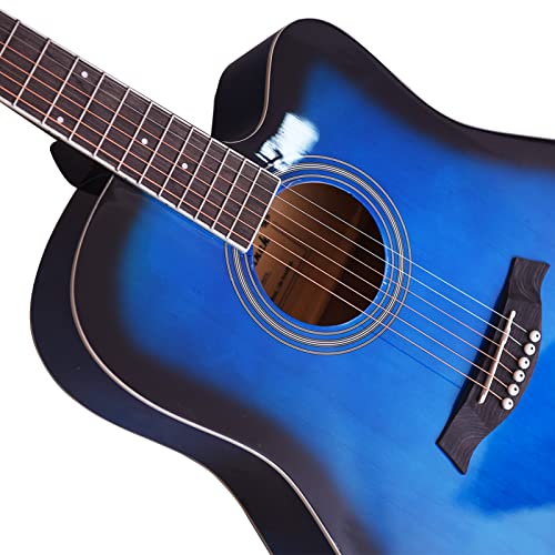 【US Warehouse】Acoustic Guitar Beginner 4/4 Full Size 41 inch Cutaway Grand Adult Starter Bundle Kit Gig Bag Strap Tuner Capo Pickguard String 4 Picks Cloth Right Hand Blue