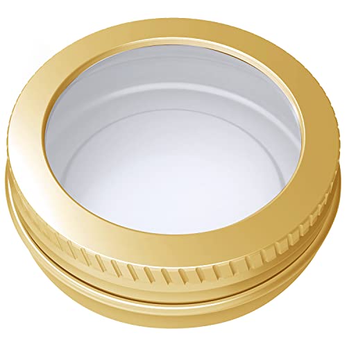 0.5 Ounce Aluminum Tin Jar 15 ml Refillable Containers Clear Top Screw Lid Round Tin Container Bottle for Cosmetic,Lip Balm, Cream, 12 Pcs Gold Color.