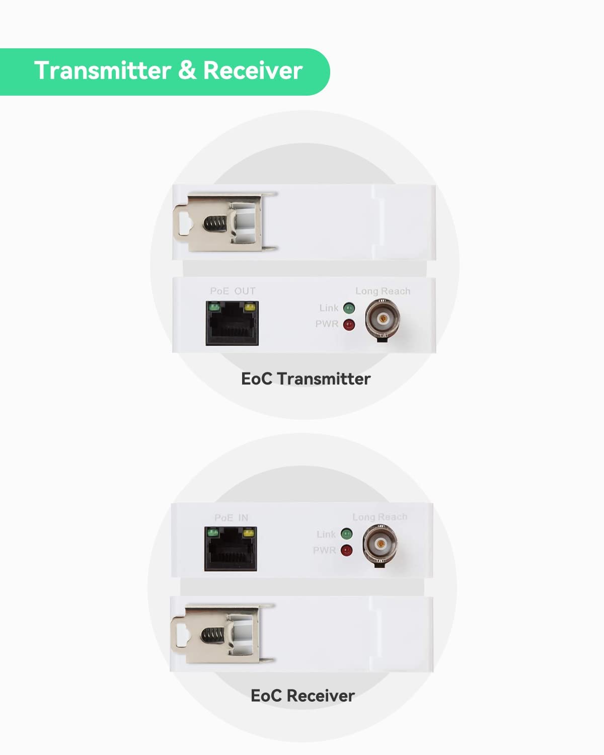 【Upgraded】LINOVISION POE Over Coax EOC Converter IP Over Coax Max 3000ft Power and Data Transmission Over Regular RG59 Coaxial Cable for Upgrading Analog Surveillance System to IP Surveillance System