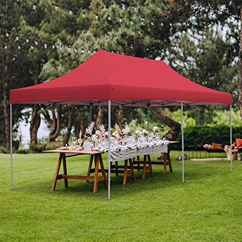 10 FT X 10 FT Double Hardtop Gazebo Galvanized Steel Outdoor Patio Gazebo Aluminum Frame Double Vented Roof Pergolas with Curtains (Red)