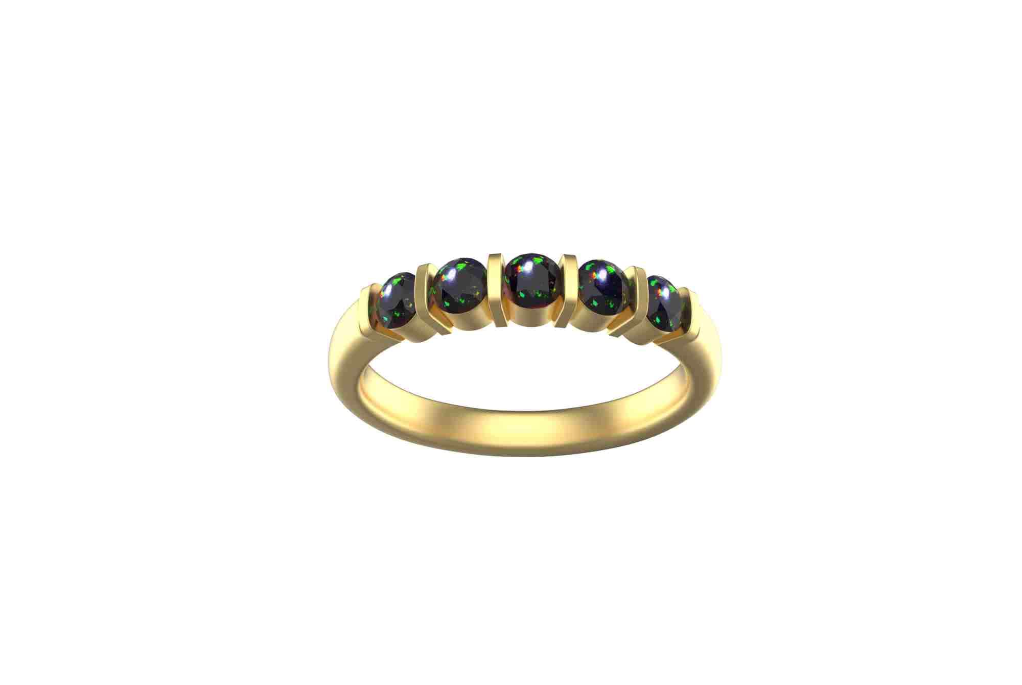 0.50 Carats Natural Black Opal Solitaire Band In 14k Solid Gold, Dark Black Fire Opal Band Ring (Yellow Gold, 8)
