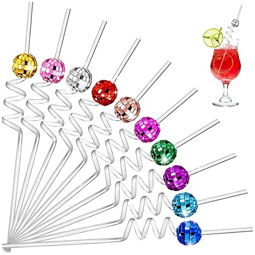 10 Pcs Mirror Disco Ball Straws Disco Party Decorations 70s Disco Decorative Straws Bachelorette Straws Mini Disco Straw Decor for 70s Disco Party Dance Holiday Wedding Birthday Supplies (Colorful)
