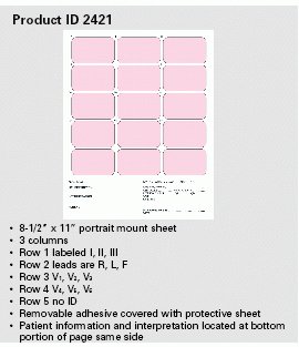 #2421 ECG Mounting Sheets with Patient Information - 8.5x11 Portrait, 3 Column, 15 Lead Segments (Box of 100 Mounts)