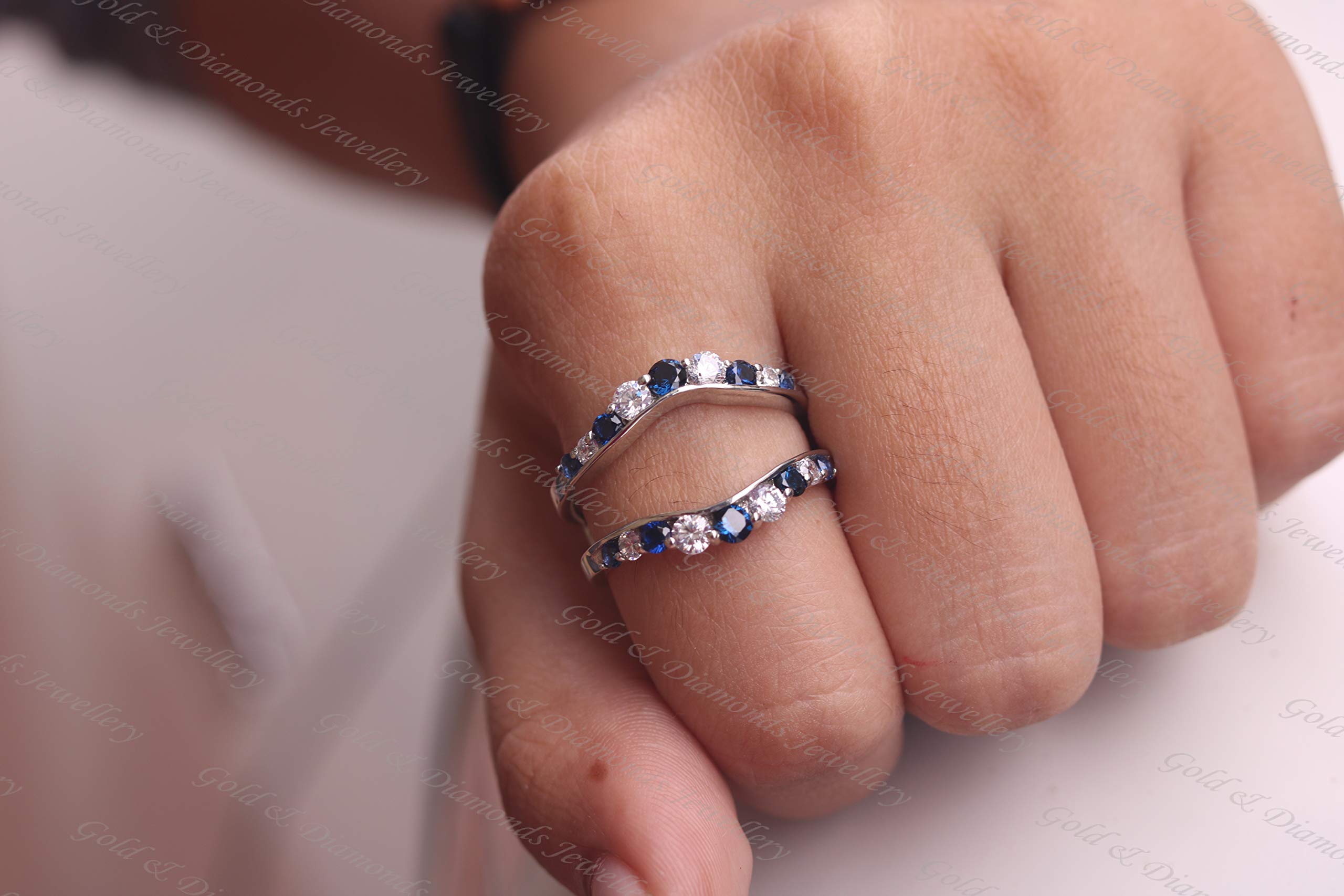 0.50ct Cubic Zirconia & Blue Sapphire Ring Solitaire Enhancer Guard Wrap in 14K White Gold Over Sterling Silver For Women