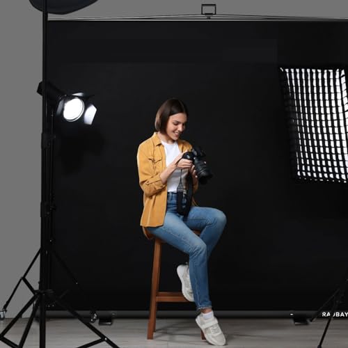 【Wider Style】 RAUBAY 78.7 x 78.7in Large Collapsible Black Backdrop Screen Portable Retractable Panel Photo Background with Stand for Video Conference, Photographic Studio, Streaming