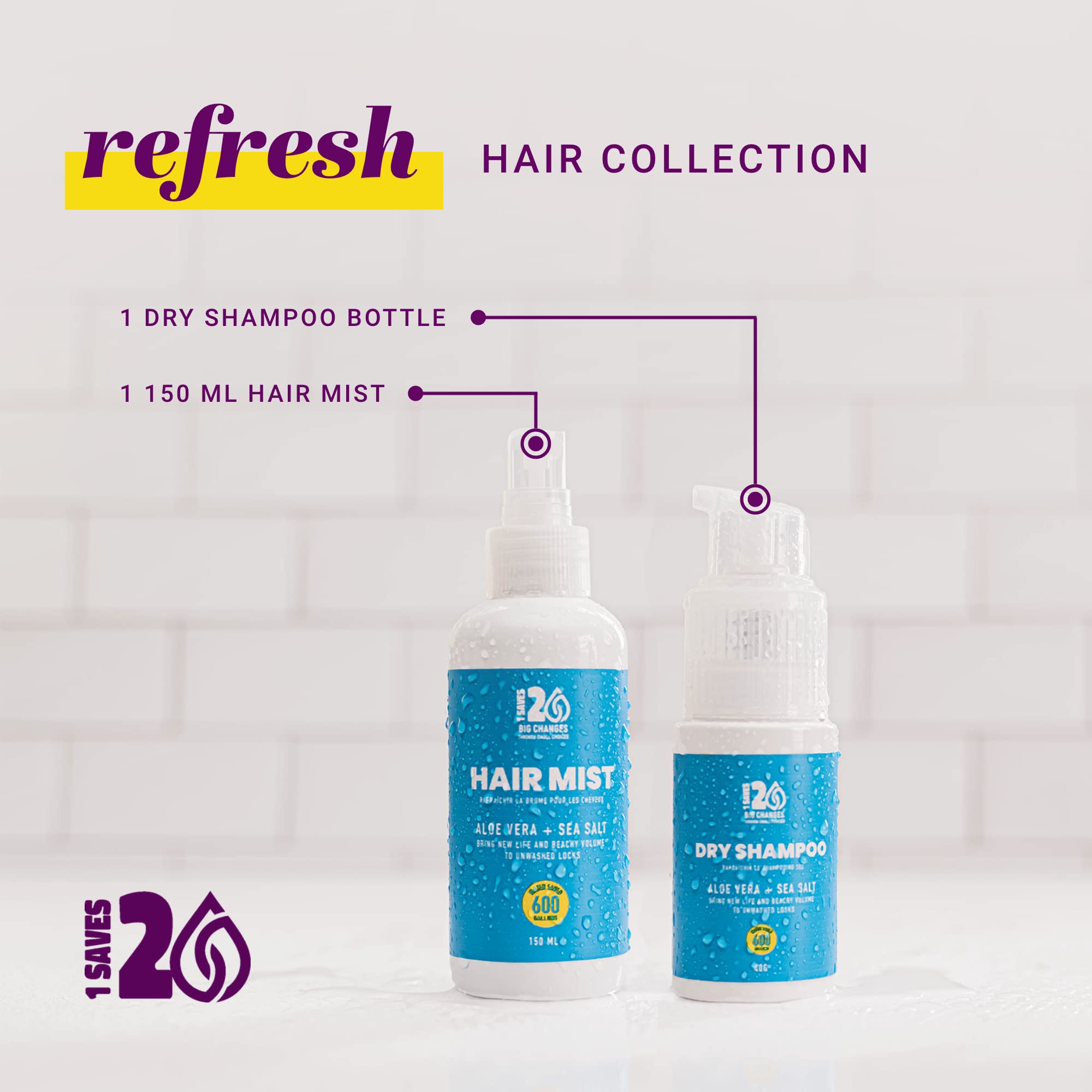 1 SAVES 20 Refresh Hair Collection, Includes Hair Mist and Dry Shampoo, All Natural Ingredients, For All Hair Types