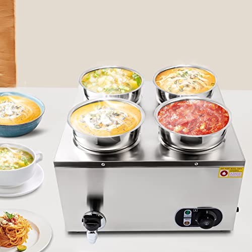 110V Commercial Soup Warmer ,Electric Food Warmer Adjustable Temp. 86-185℉, Stainless Steel Countertop Soup Pot with Tap, Food Warmer for Cheese/Hot Dog/Rice (4x4.2 Qt)