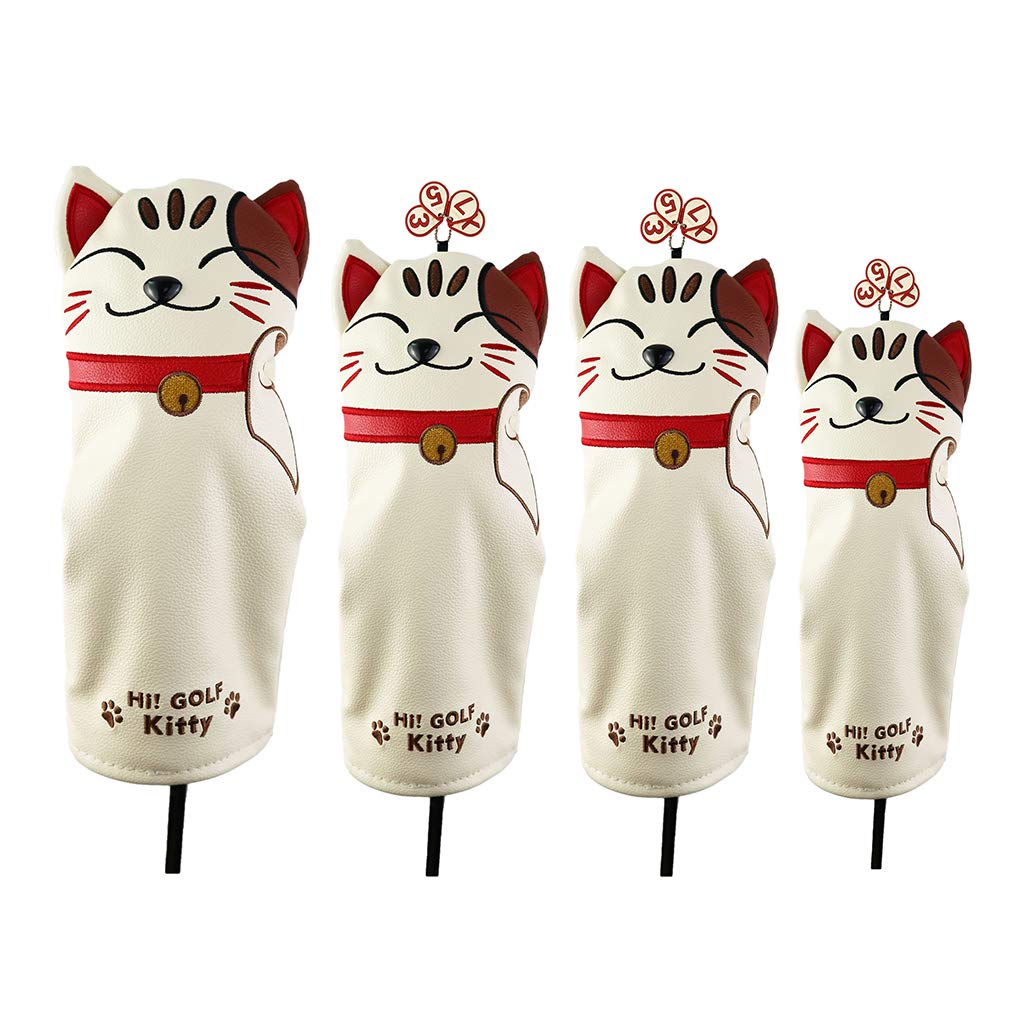 #N/A 4 Pieces Golf Head Covers PU Leather Headcover with Lucky Cat Design