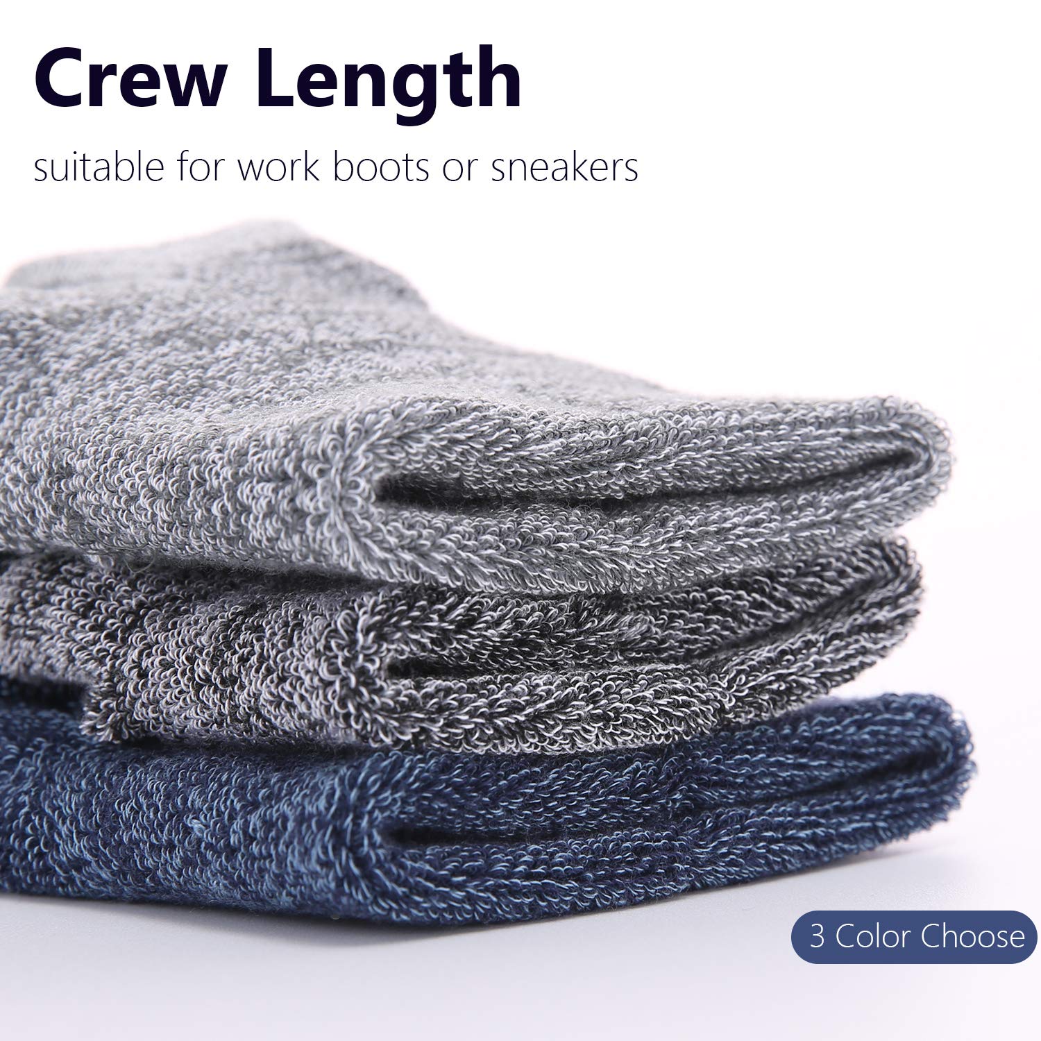 +MD Mens Bamboo Extra Full Cushion Heavy Duty Work Boot Socks Moisture Wicking Running Hiking Athletic Crew Socks 6 Pack 2Black2Grey2Navy13-15