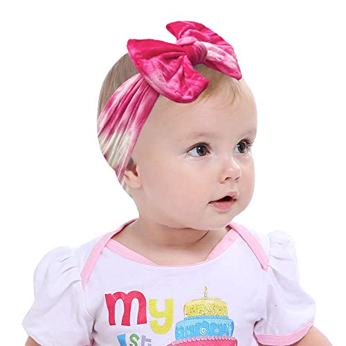 12 Nylon Bows Headbands with Soft Dye Bows for Newborn to 3 Months Baby Girls - Hair Accessories
