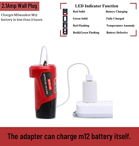 【Multifunction 】 12V USB Power Source Replacement for Milwaukee M12 12V Battery Charger Adapter Compatible with Milwaukee Heated Jacket 45-59-1201 USB Charger