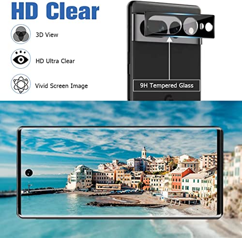 【2+2 Pack】2 Pack for Google Pixel 7 Pro Screen Protector, 2 Pack Tempered Glass Screen Protector, 2 Pack Tempered Glass Camera Lens Protector, Compatible Fingerprint, 3D Glass 9H Hardness Tempered Glass Screen Protector for Google Pixel 7 Pro 5g