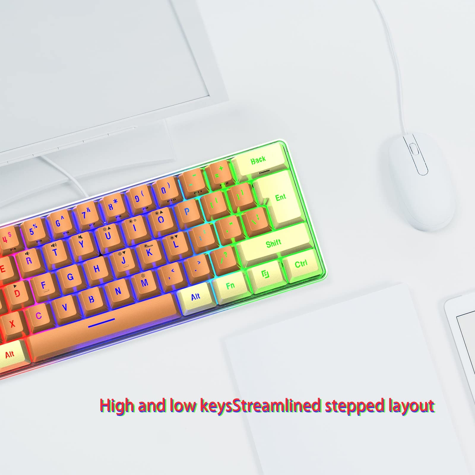 #j78n35 Mechanical Keyboard Wired Compact Pc Keyboard Mechanical Gaming Keyboard 61 Keys for Computer/Laptop