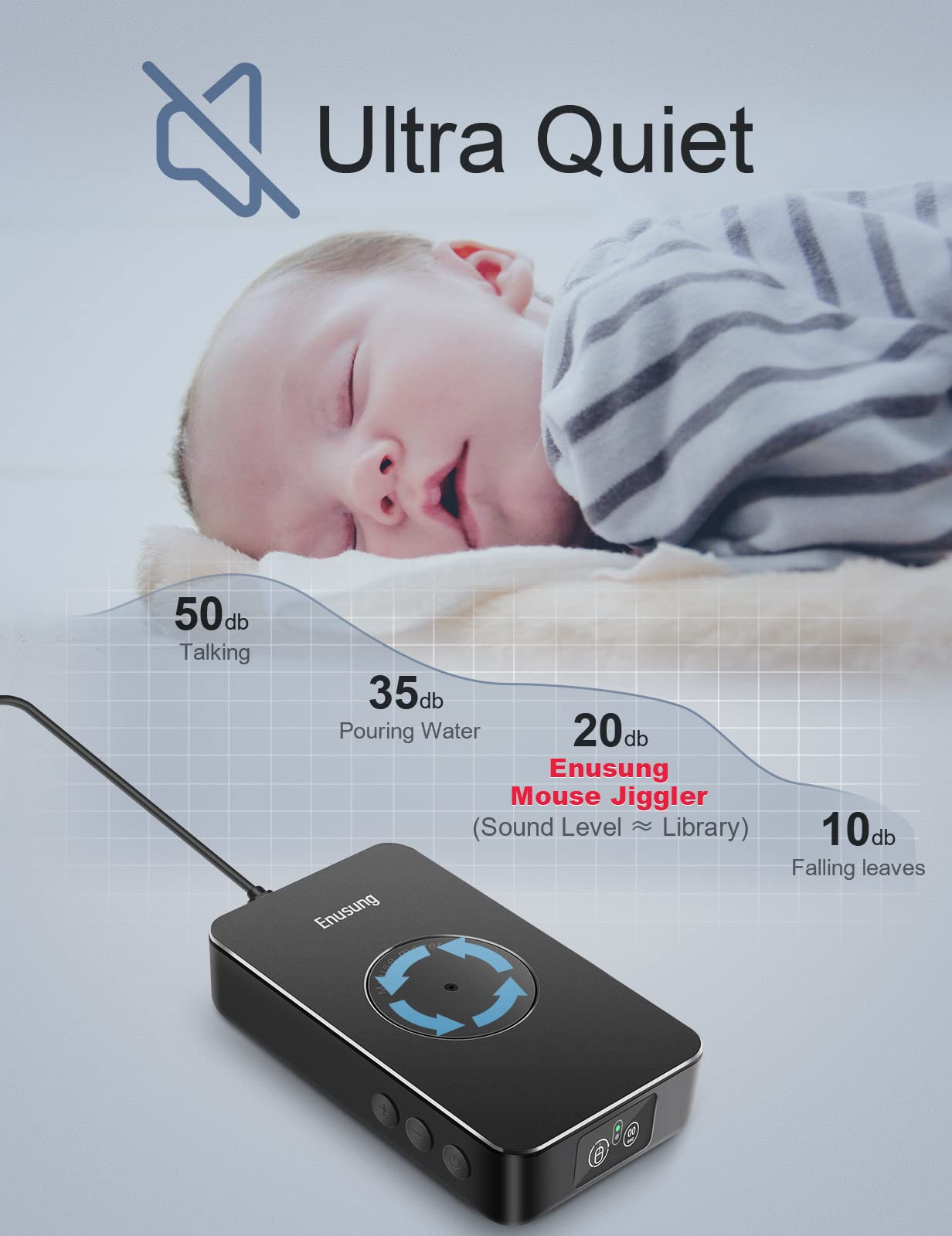 【Screen Display & Interval Timer】ENUSUNG Nice Mouse Mover, Undetectable Mechanical Mouse Jiggler, With ON/OFF Switch and Adjustable Timer(between 5-60s), Silent Automatic Mouse Shaker, Keeps PC Active