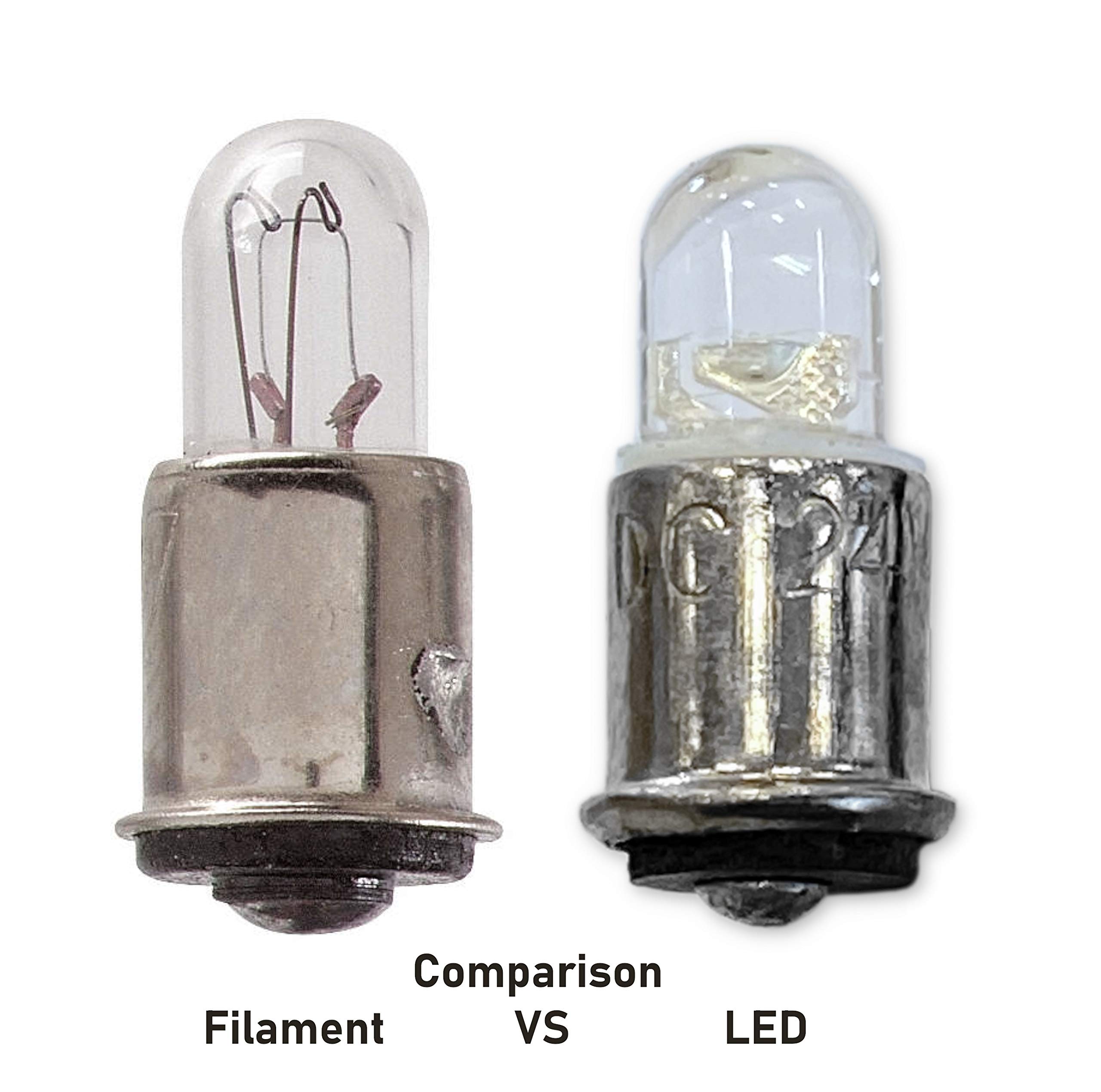 #327 LED Replacement Bulb | 28-Volt DC | Bi-Polar Contacts | Midget Flanged Base | Replaces Filament Bulb Numbers: 327, 387, 376, S3368-2, MS25237-327, AN3140-327 ((10-Pack; Bright White))