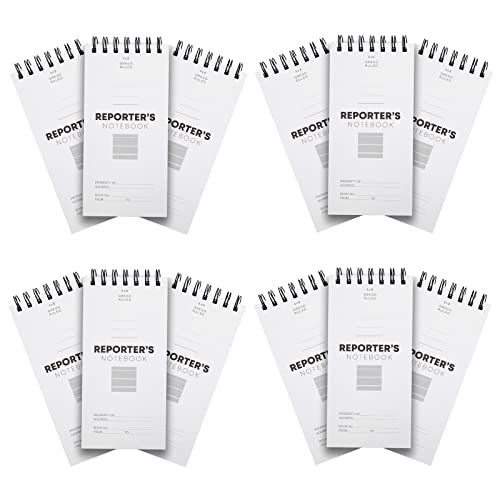 12 Pack Reporters Notebook, Spiral Note Pad for Journalist, Detective (70 Sheets/140 Pages Per Book, 4x8 In)