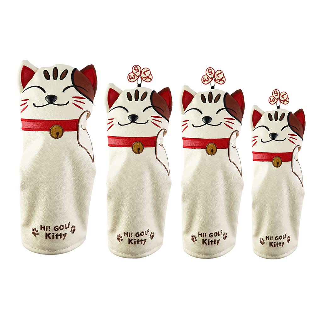 #N/A 4 Pieces Golf Head Covers PU Leather Headcover with Lucky Cat Design