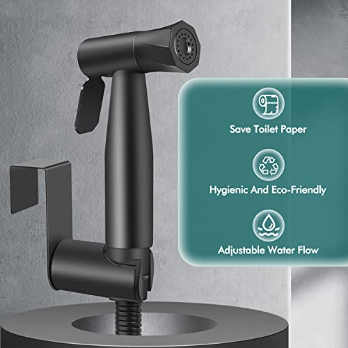 【Upgrade】Brass Handheld Bidet Sprayer for Toilet–Premium Stainless Steel Handheld Bidet Attachment for Toilet with 2 Water Adjustment, Perfect for Intimate Care, Cloth Diapers, Toilet Cleaner (Black)