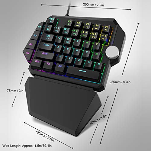 070 44 Keys One Handed Keyboard, RGB Backlight Mechanical Keyboard, Gaming Keyboard for PC, Computer Peripherals
