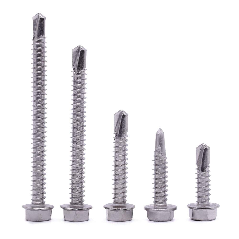 #14 x 3/4" (50 pcs) Hex Washer Head Self Drilling Screws, 410 Stainless Steel Metal Sheet Tek Screws, Self Tapping Point, No Pre-drilled Hole Needs