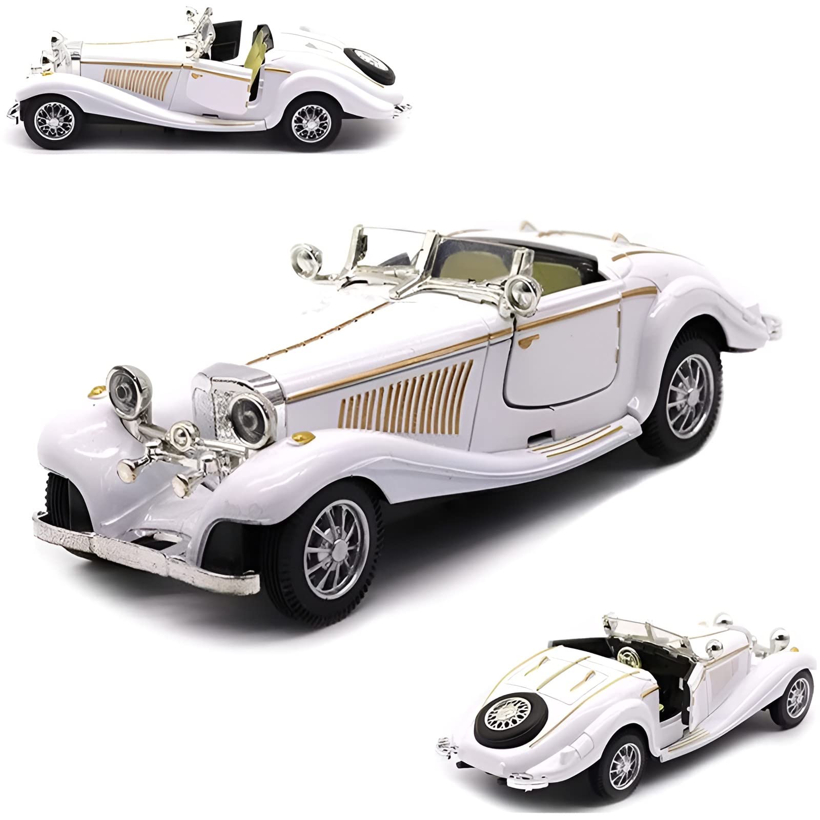 1:28 Scale Pullback Diecast Metal Antique Classic Model Cars Collectible Toy Gifts (White,Length 6.5in/16.8cm)