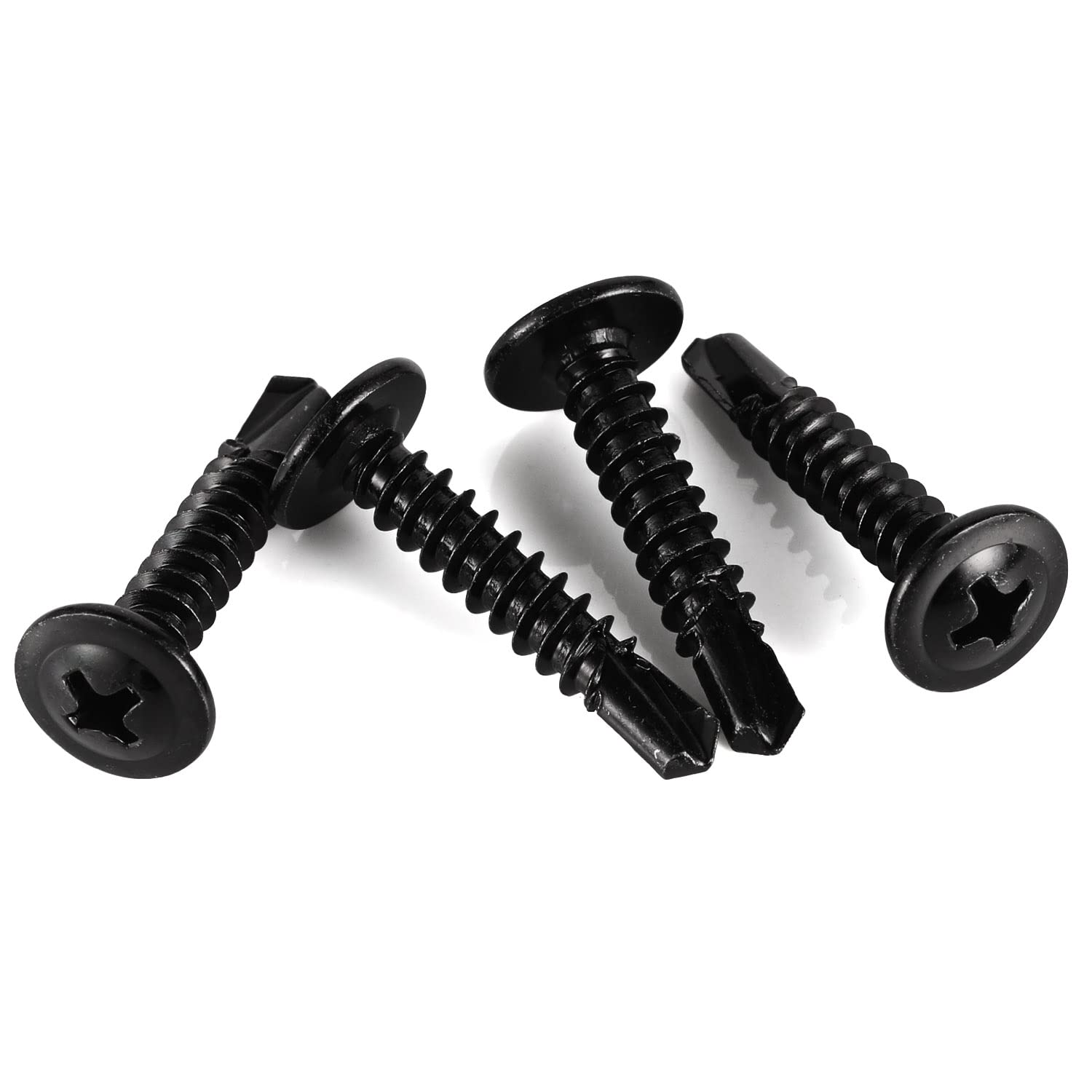 #10 x 1" Wafer Head Self Drilling Sheet Metal Screws Modified Truss Head Self Driller, 410 Stainless Steel Black, 50 PCS