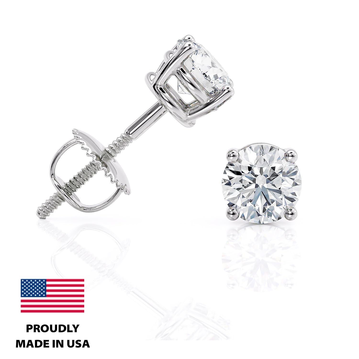 0.33 Carat Lab Grown Diamond Stud Earrings for Women I 14k White Gold Earrings for Her (2/4 cttw, D-E, VS1-VS2) 4-Prong Basket, Secure Screw Back Made in USA by Beverly Hills Jewelers