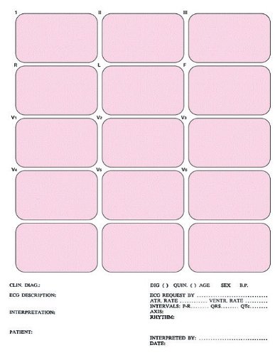#2421 ECG Mounting Sheets with Patient Information - 8.5x11 Portrait, 3 Column, 15 Lead Segments (Box of 100 Mounts)