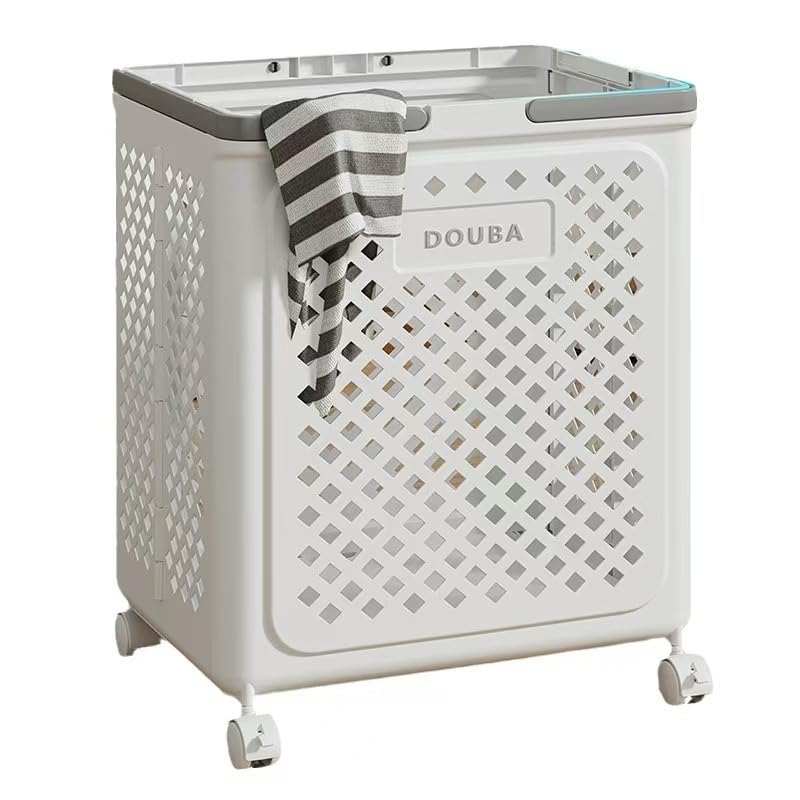 1 Large Laundry Basket, with Wheels Laundry Hamper Large Capacity Foldable Laundry Basket, Multi Functional Organizerused for bathroom, balcony, and home tidying (white)