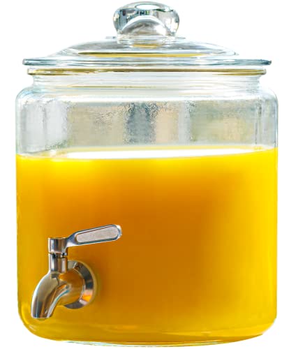 1 Gallon Beverage Dispenser with Stainless Steel Spigot + Marker & Chalkboard 100% Leakproof Glass Drink Dispenser for Parties with Spout, Airtight Beverage Serveware for Water, Juice, Laundry