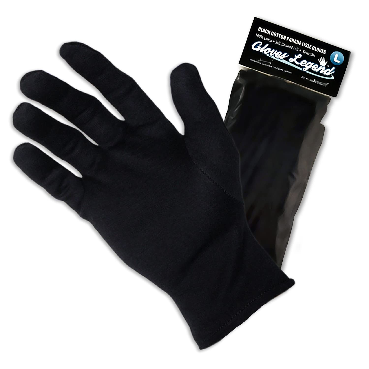 1 Pair (2 Gloves) - Gloves Legend Black 100% Cotton Jewelry Coin Silver Parade Fashion Inspection Work Safety Gloves - Size Large