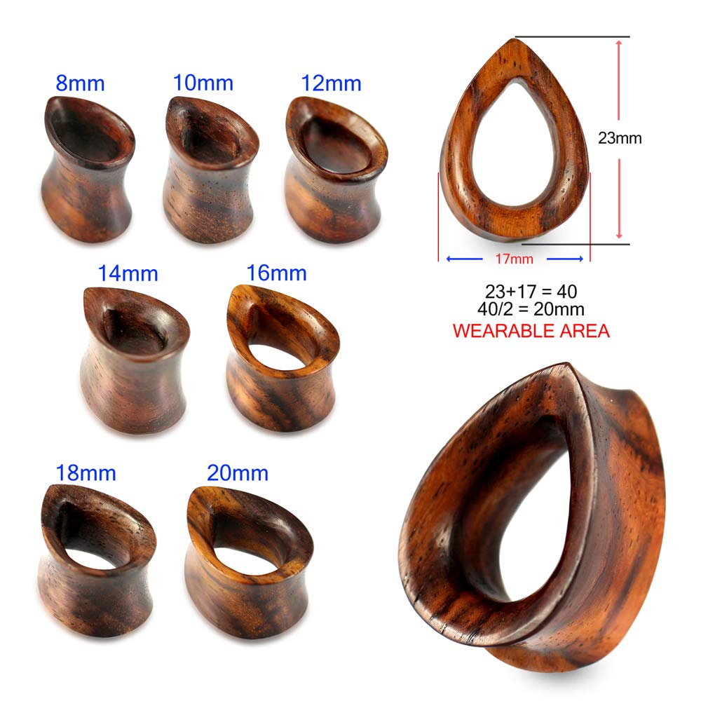 00 Gauge (10MM) Double Flared Sono Natural Wood Flat Teardrop Tunnels Gauges Ear Plug Piercing Jewelry - Sold by Piece