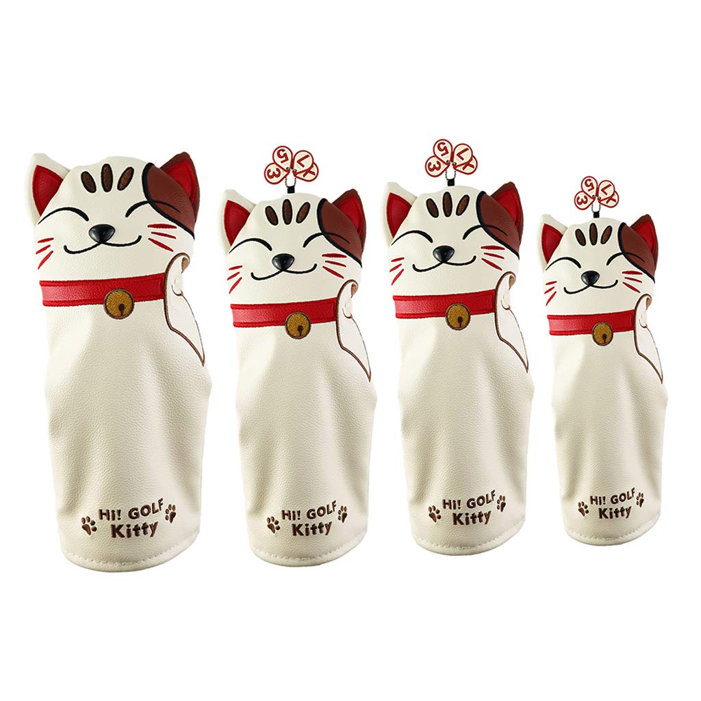 #N/A 4 Pieces Golf Head Covers PU Leather Headcover with Lucky Cat Design