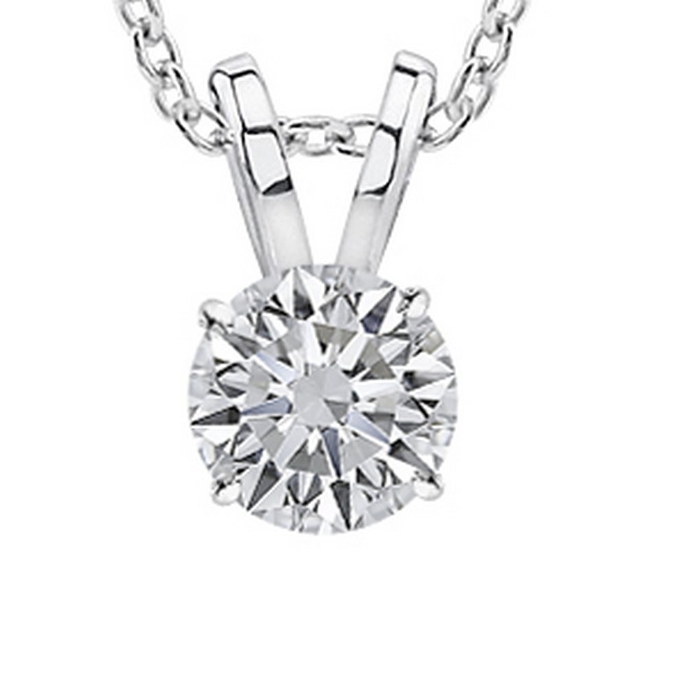 0.5 Carat 14K White Gold Round Diamond 4 Prong Solitaire Pendant Necklace J Color I2 Clarity